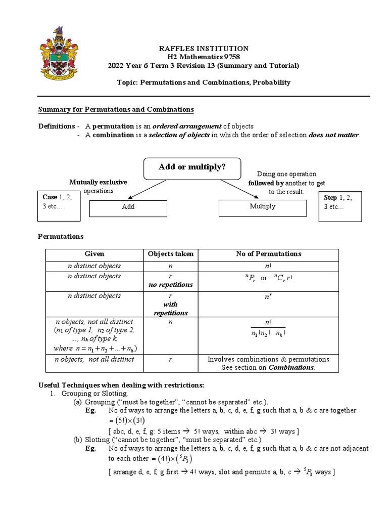 Revision 13 - Permutations and Combinations, Probability - Solns | PDF Revision 13 - Permutations and Combinations, Probability - Solns | PDF