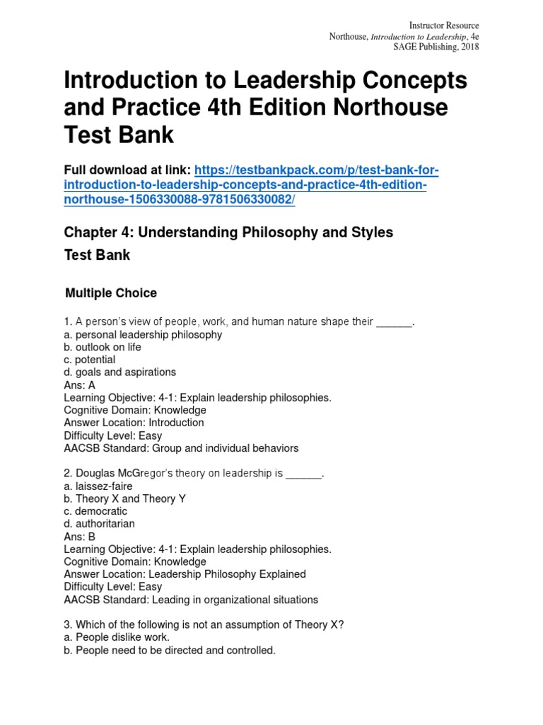 Introduction To Leadership Concepts and Practice 4th Edition Northouse ...