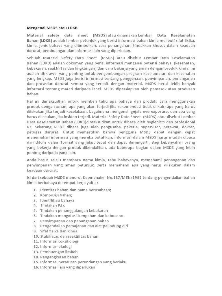 Mengenal MSDS Atau LDKB | PDF