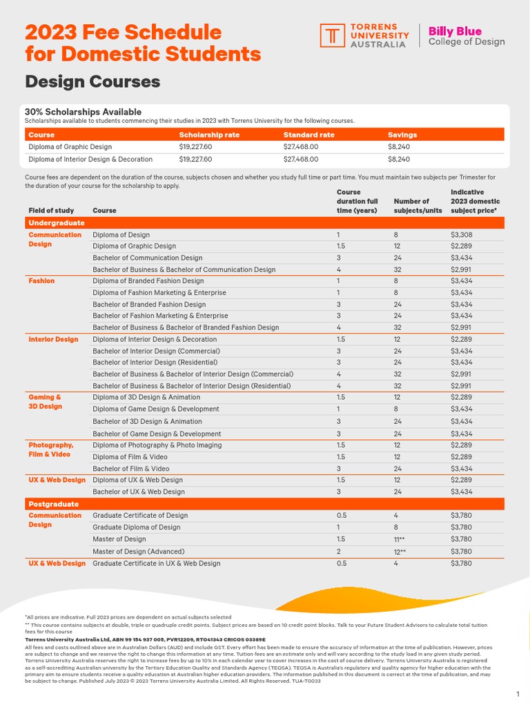 2023 Domestic Tuition Fees Guide | PDF