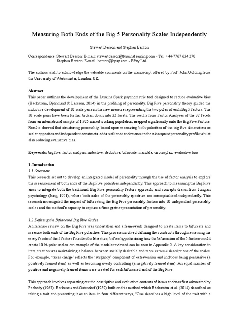 Bifurcating Big Five Personality Scales | PDF | Extraversion And ...
