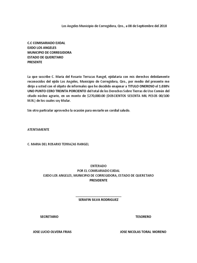 Derecho Del Tanto Comisariado Ejidal | PDF