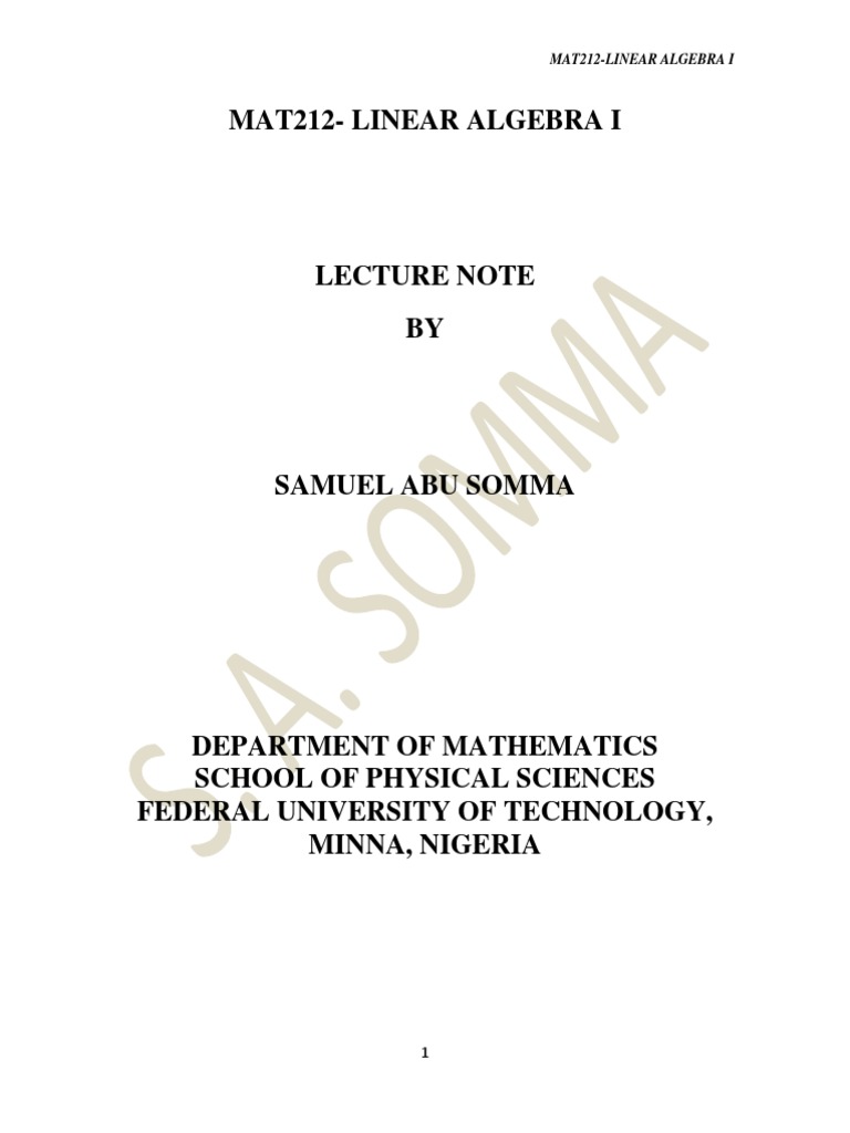 Mat212 - Lecture Note - 2023 Update | PDF | Matrix (Mathematics) | Functions And Mappings