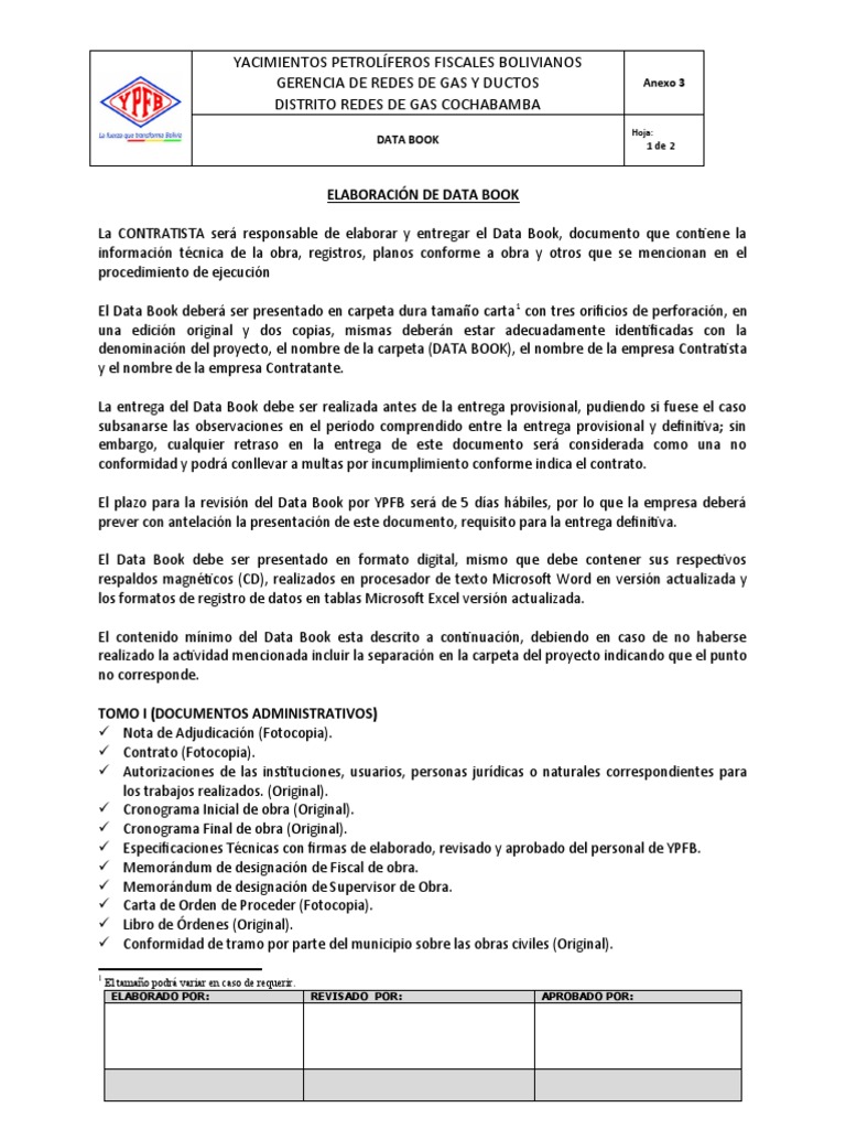 Elaboracion Data Book Ypfb | PDF