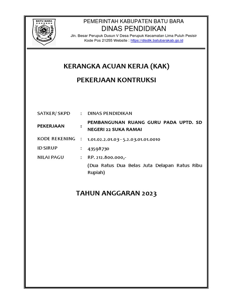 Pembangunan Ruang Guru SD Negeri 22 | PDF