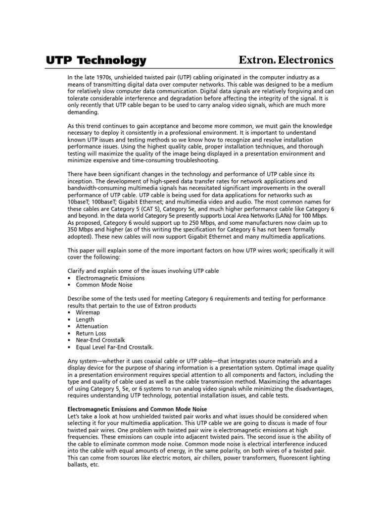 Extron Electronics UTP White Paper | PDF | Decibel | Coaxial Cable