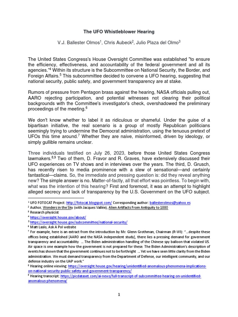The UFO Whistleblower Hearing | PDF The UFO Whistleblower Hearing | PDF