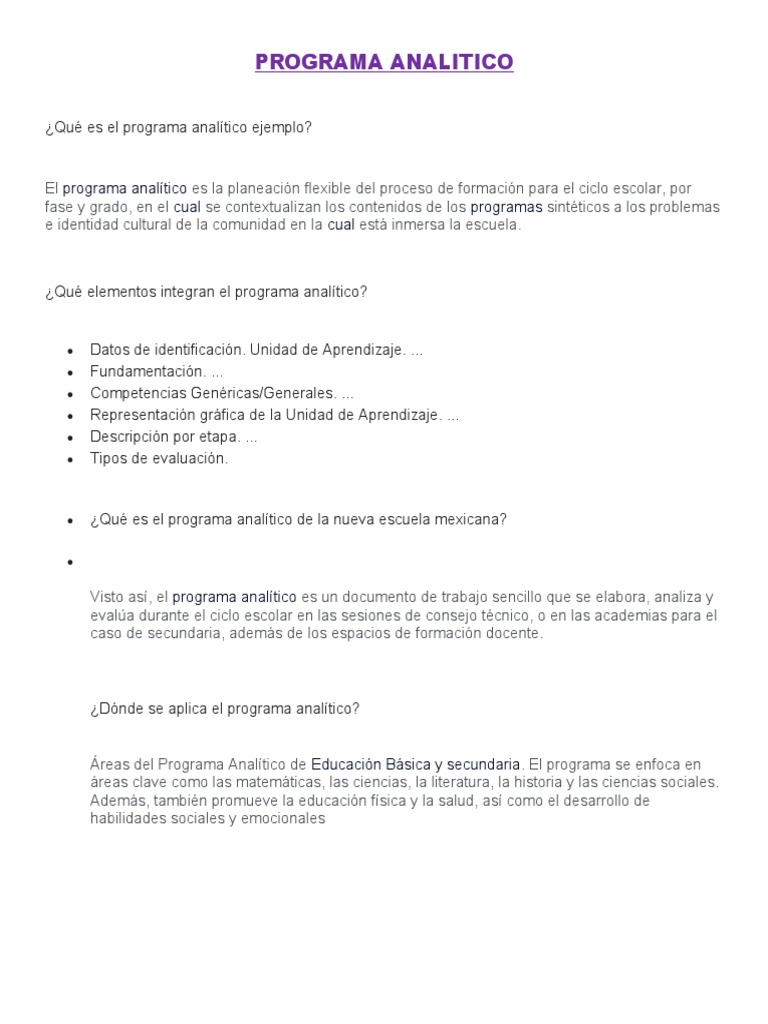 Programa analitico ejemplo | PDF | Análisis | Educación primaria