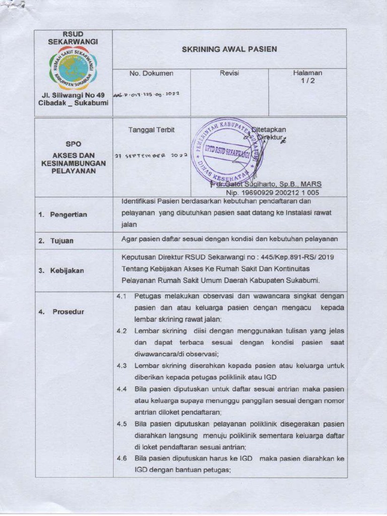 SPO Skrining Awal Pasien | PDF