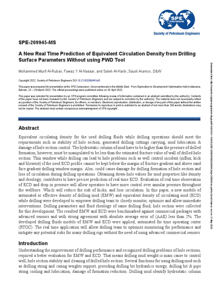 A New Real Time Prediction of Equivalent Circulation Density From ...