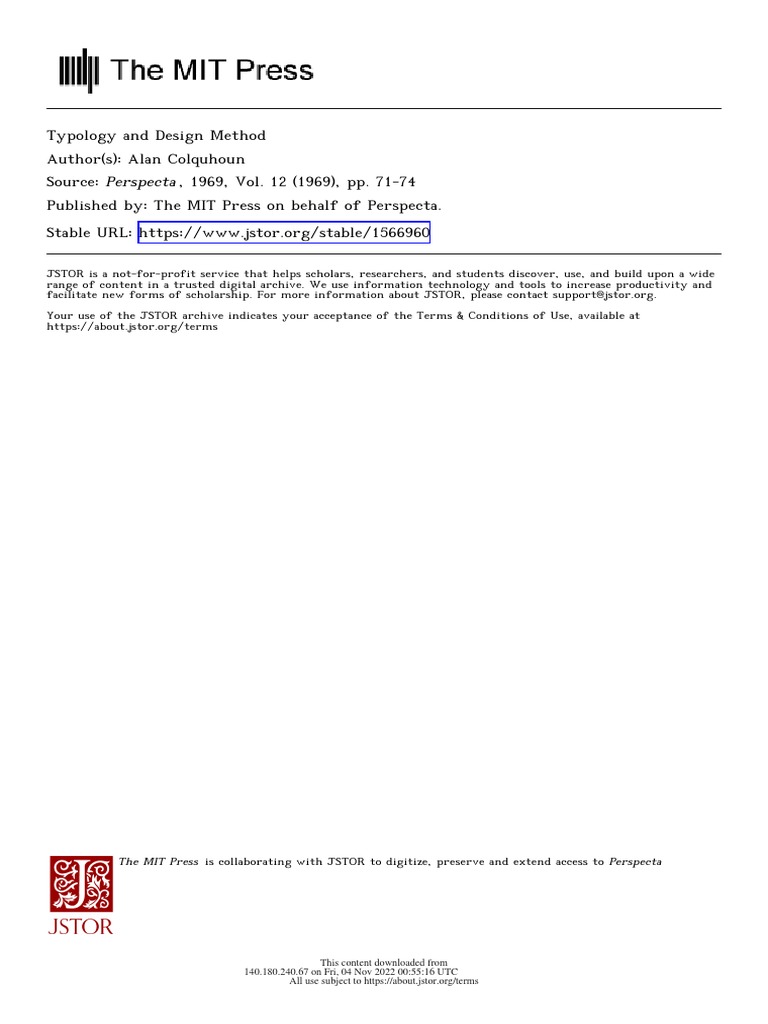 Alan Colquhoun - Typology and Design Method | PDF