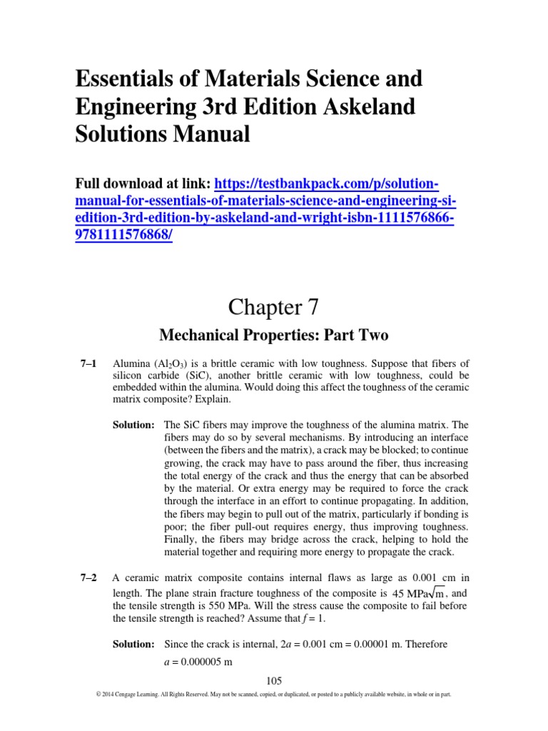 Essentials of Materials Science and Engineering 3rd Edition Askeland ...