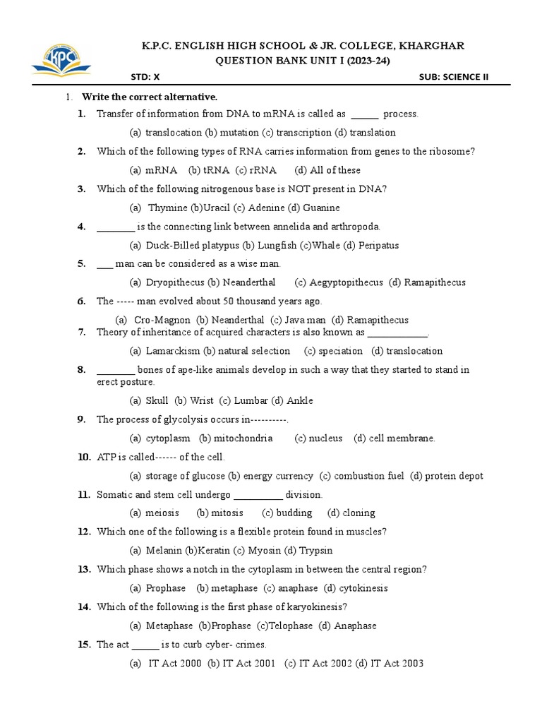 Science 2 Unit 1 Question Bank Class 10 | PDF