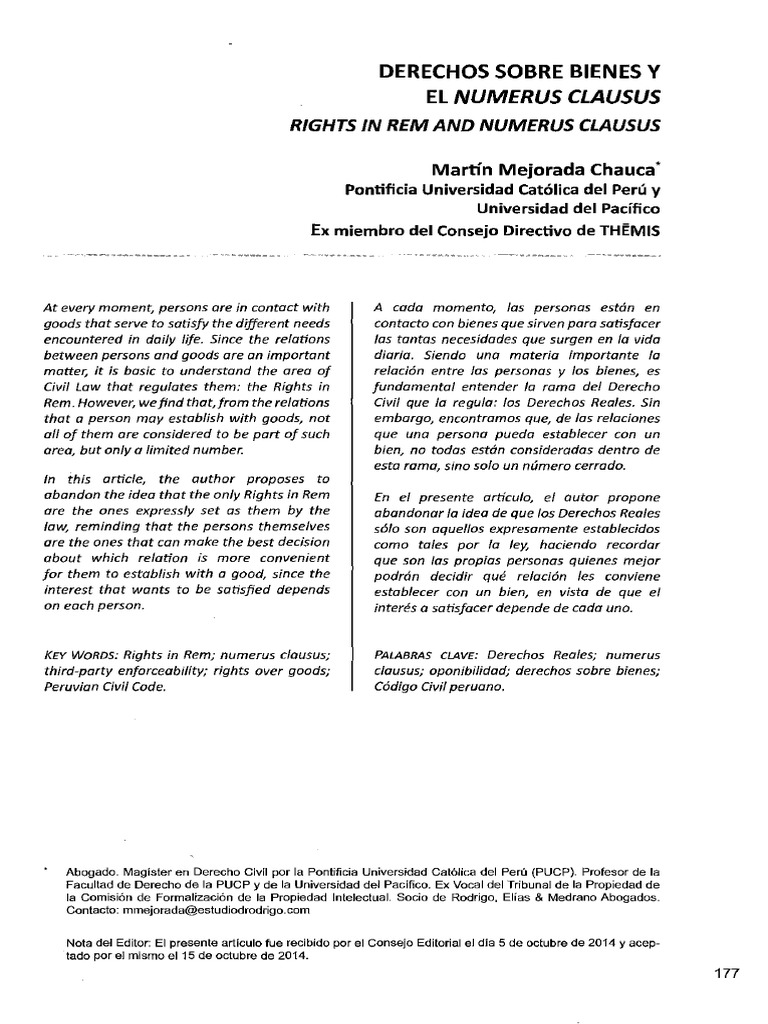 Mejorada-Derechos Sobre Bienes y El Numerus Clausus | PDF