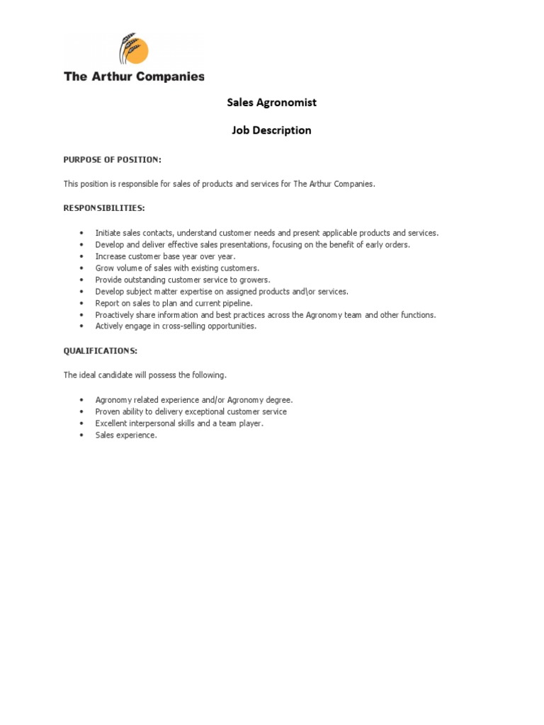 Sales Agronomist Job Overview | PDF
