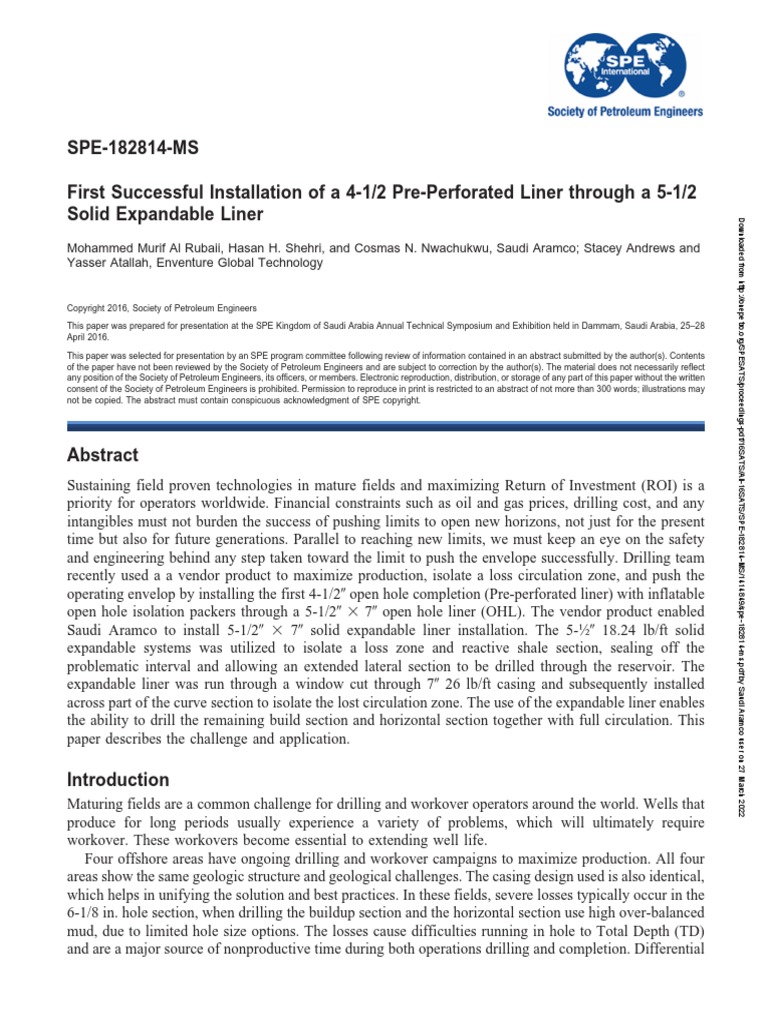 First Successful Installation of A 4-12 Pre-Perforated Liner Through A ...