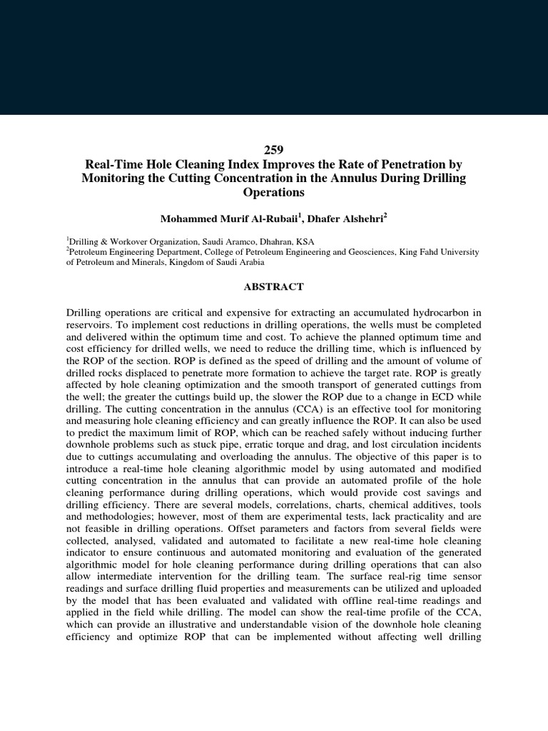 Real-Time Hole Cleaning for Drilling Efficiency | PDF | Technology ...