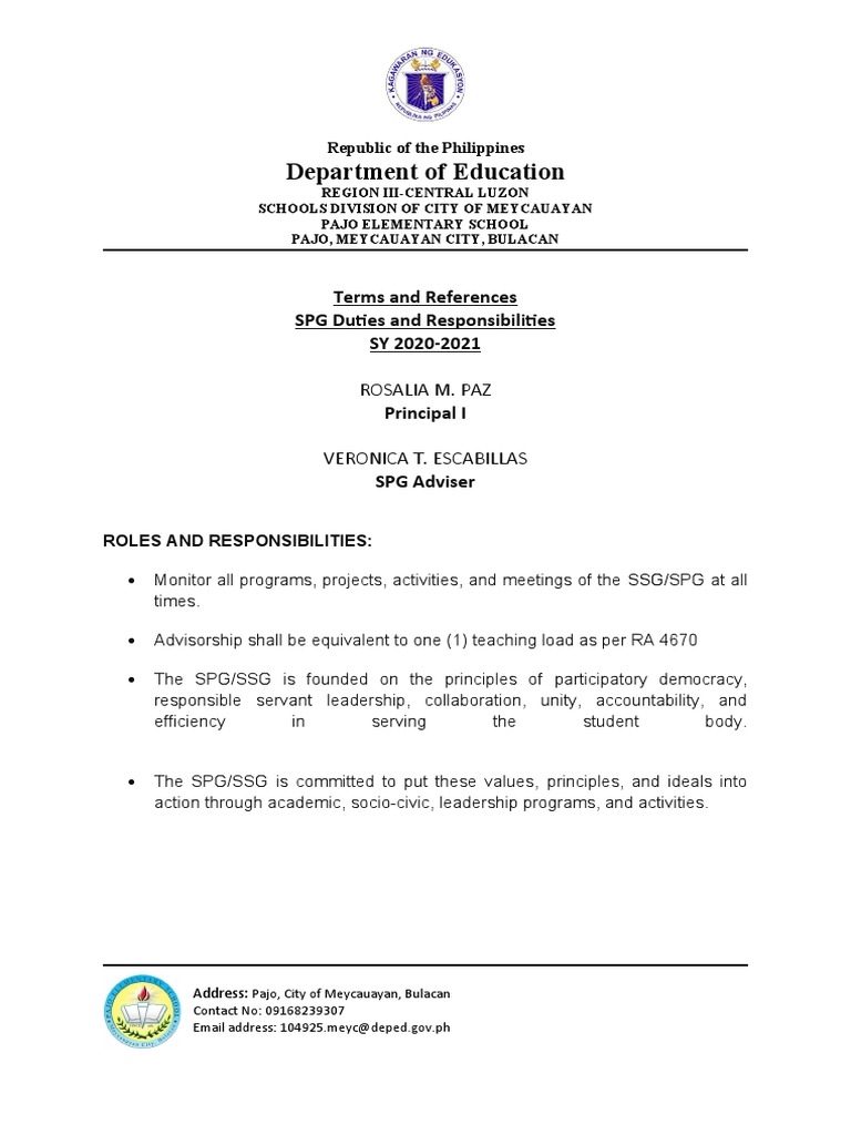 SPG Duties and Responsibilities | PDF