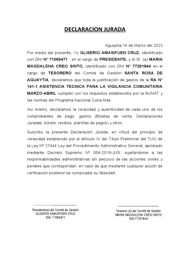 Modelos de Declaracion Jurada | PDF | Gobierno | Justicia