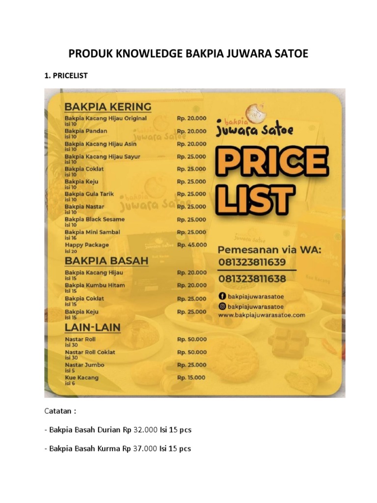 Produk Knowledge Bakpia Juwara Satoe | PDF
