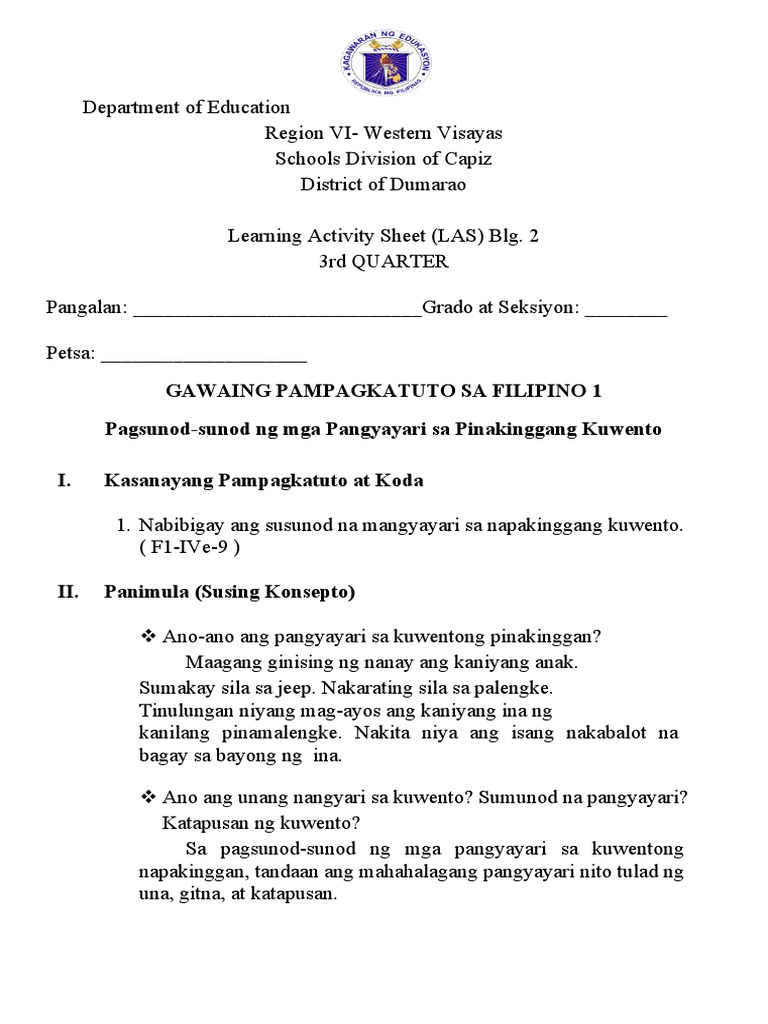 Grade 1 LAS 2 Q3 | PDF