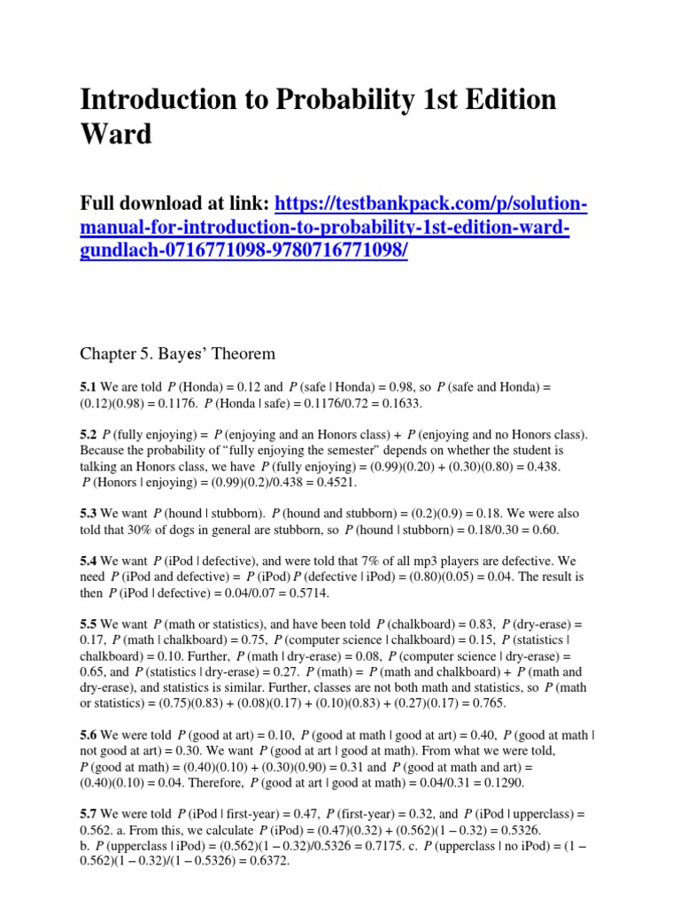Introduction To Probability 1st Edition Ward Solutions Manual 1 | PDF