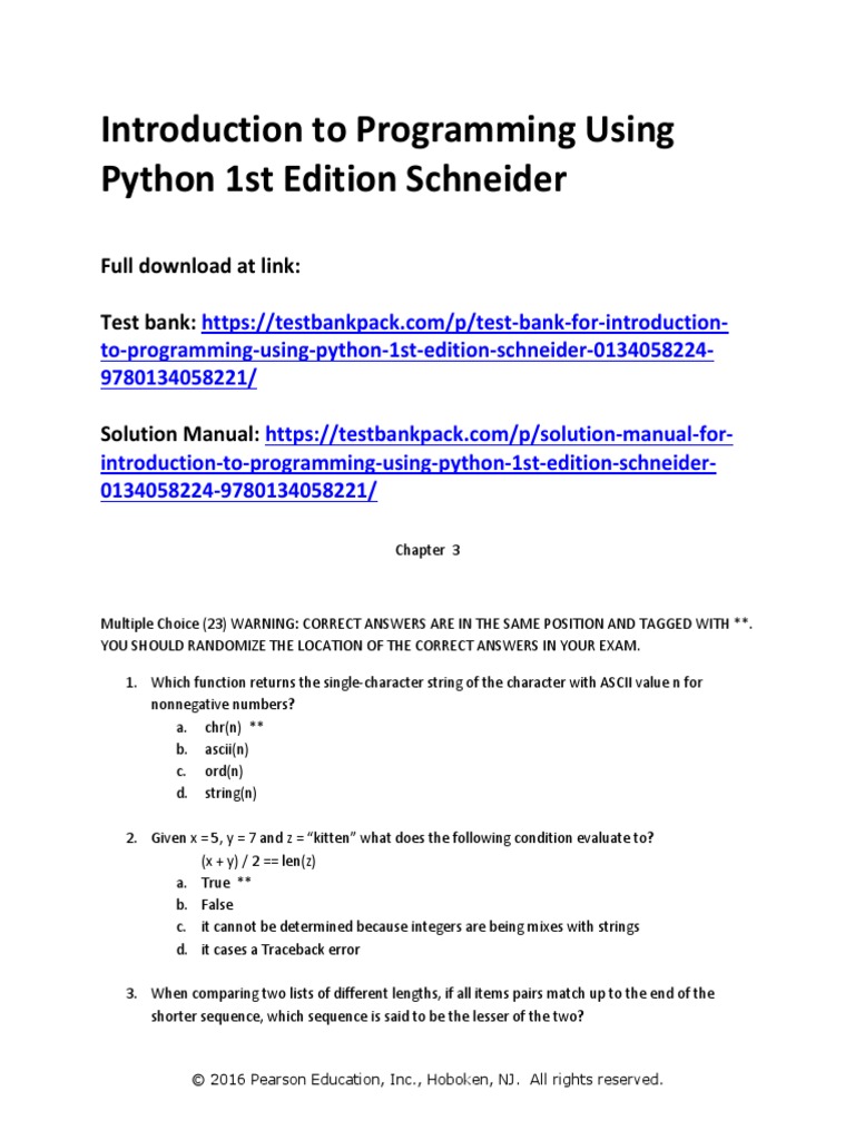 Introduction To Programming Using Python 1st Edition Schneider Test ...