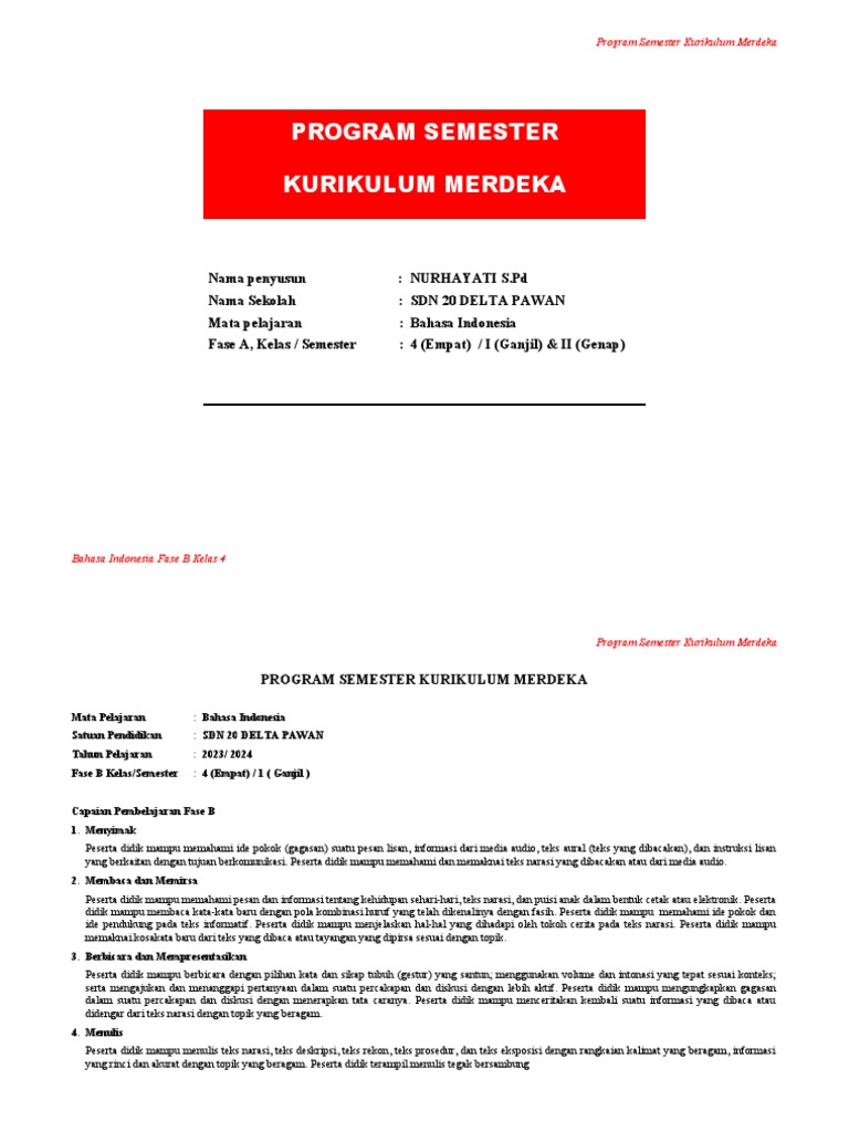 Promes KLS 4 Kurikulum Merdeka | PDF