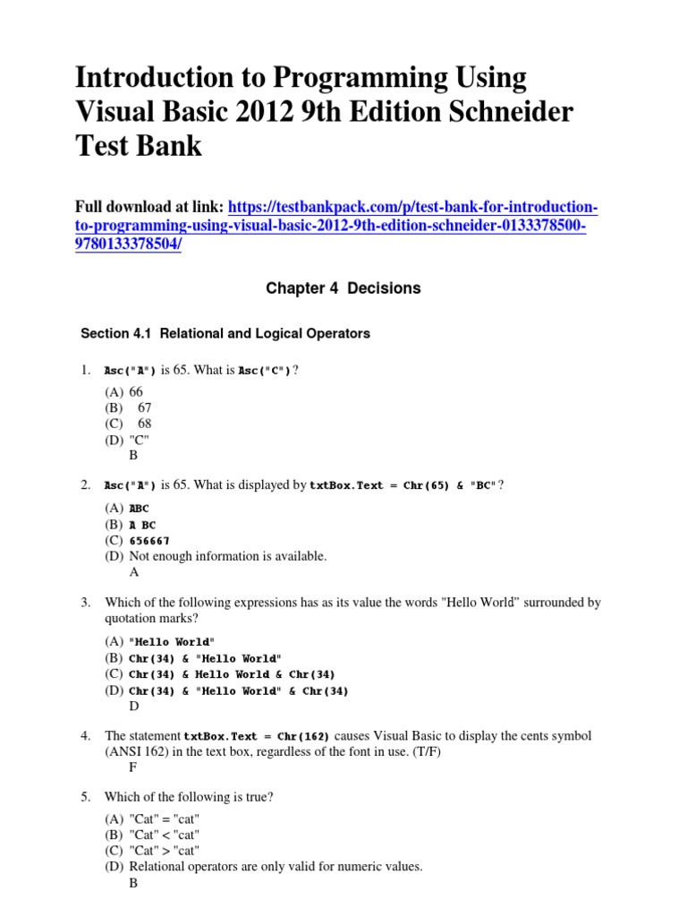 Introduction To Programming Using Visual Basic 2012 9th Edition ...