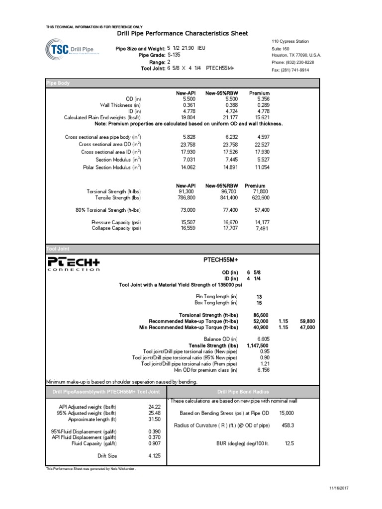5-1-2-High-Torque-Drill-Pipe-PTECH55-Connection_TSC-Drill-Pipe | PDF