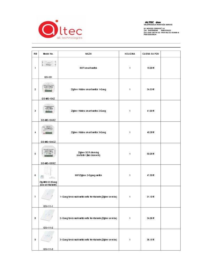 Smart Switches and Sensors Price List | PDF