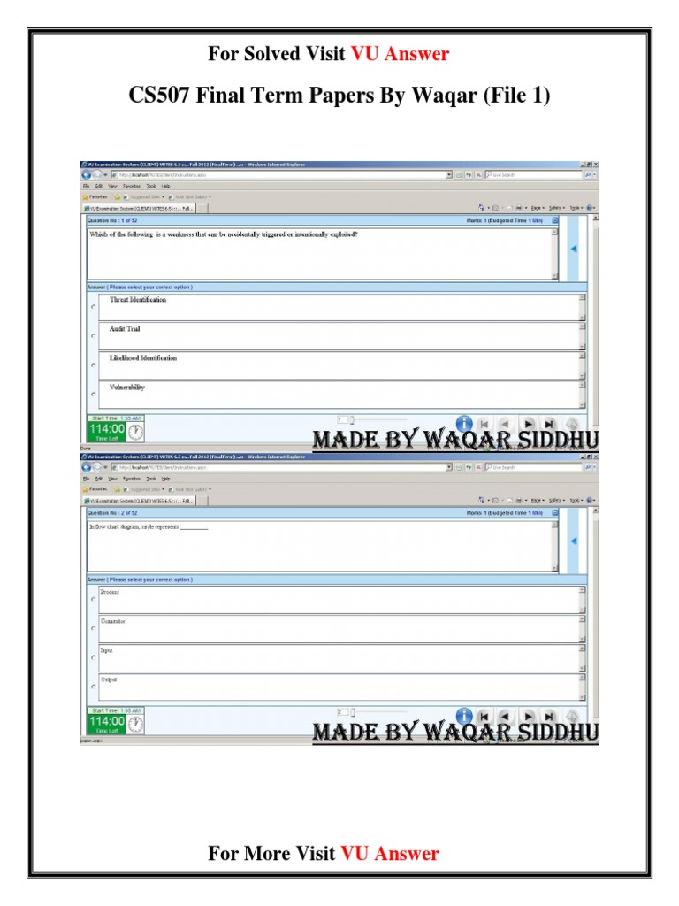 CS507 Final Term Papers by Waqar (File 1) | PDF