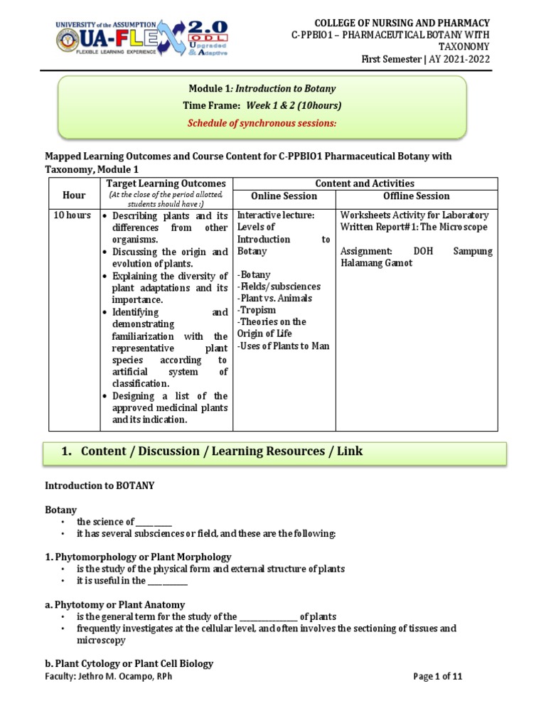 Module 1 Introduction To Botany | PDF | Cell (Biology) | Plants