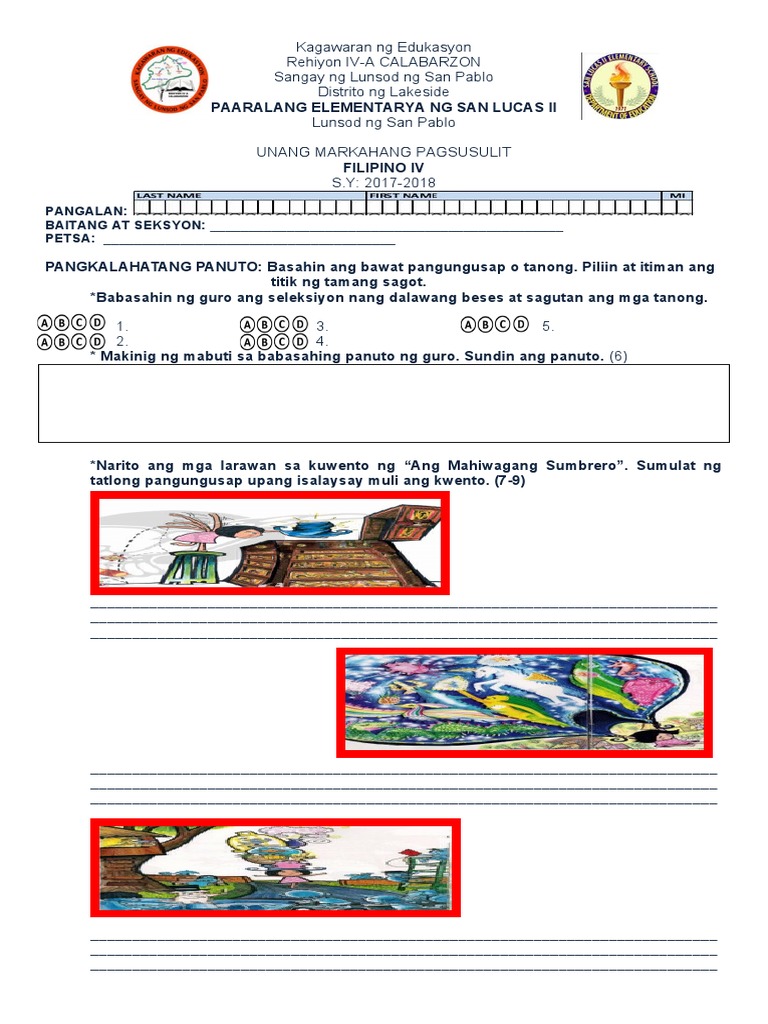 1st Qtr. Final Exam in Filipino 4 2017 With Tos | PDF