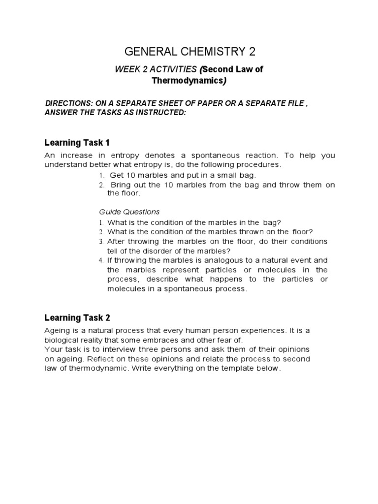 GC2 Q2 Activities Week-2 | PDF | Entropy | Thermodynamics