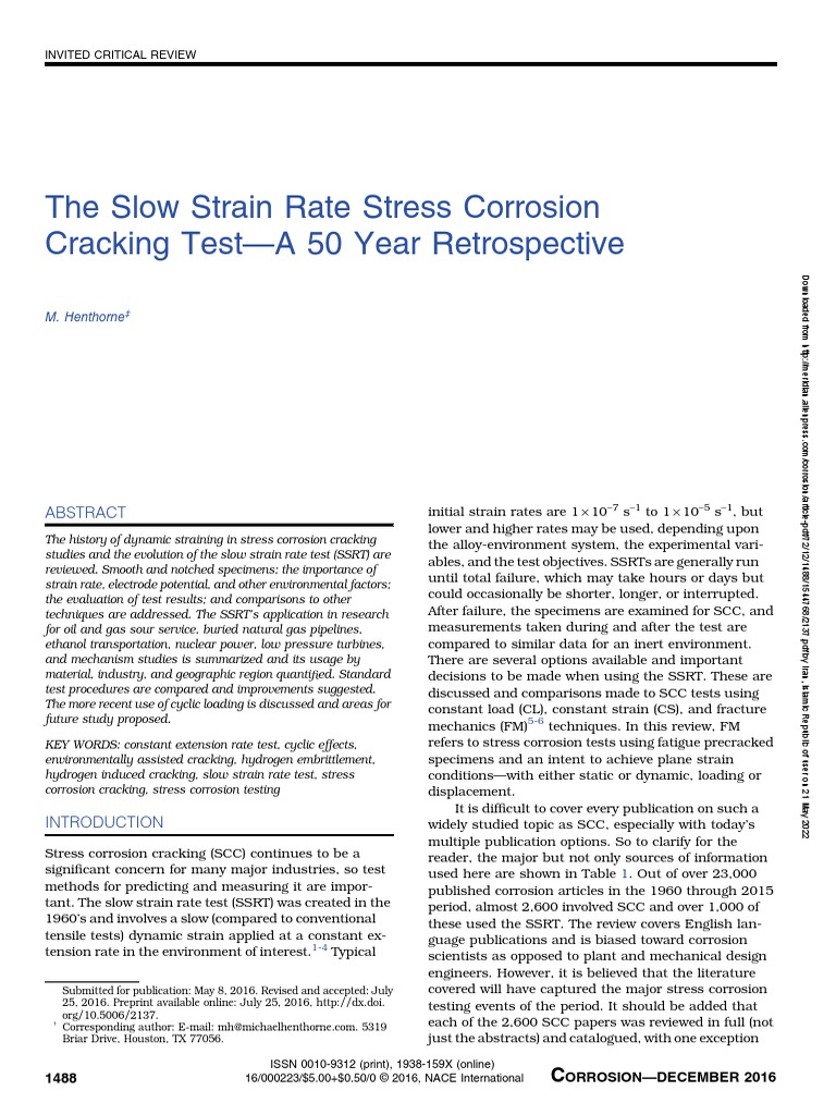 The Slow Strain Rate Stress Corrosion | PDF | Fracture | Deformation ...