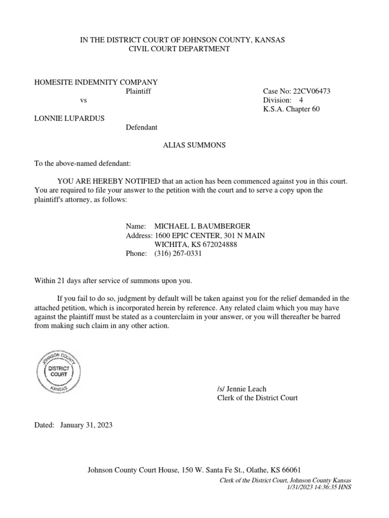 2023.01.31 - Alias Summons - 1st Amended Petition | PDF