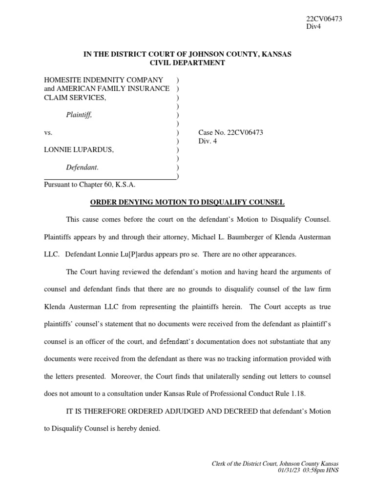 Order Denying Motion to Disqualify Counsel | PDF | United States ...