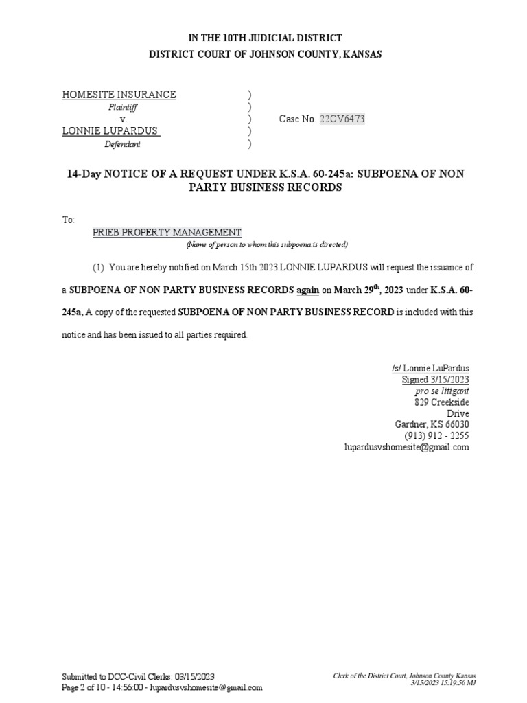 Legal Notice for Business Records | PDF | Subpoena | Pro Se Legal ...