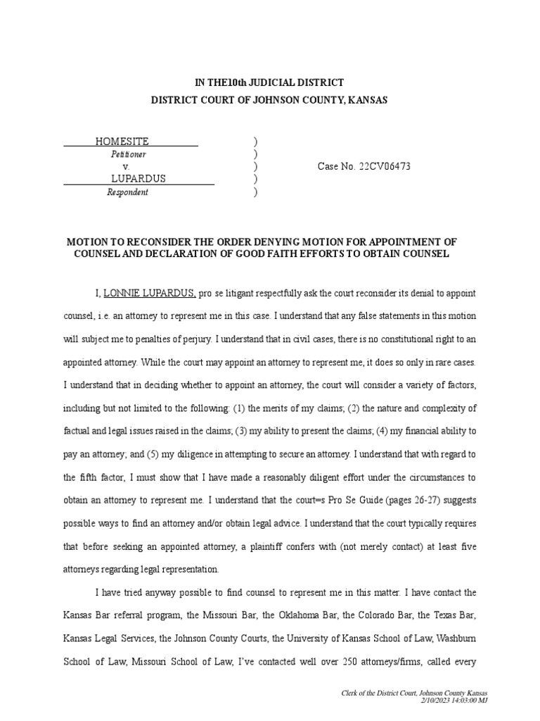2023.02.10 - Doc. 32 Motion To Reconsider Order Denying Appointment of ...