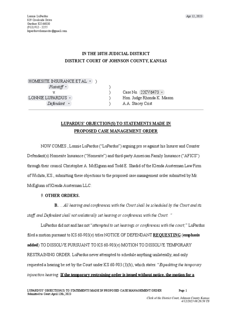2023.04.12 - Doc. 107 Def Objections To Statements Made in Proposed CMO ...
