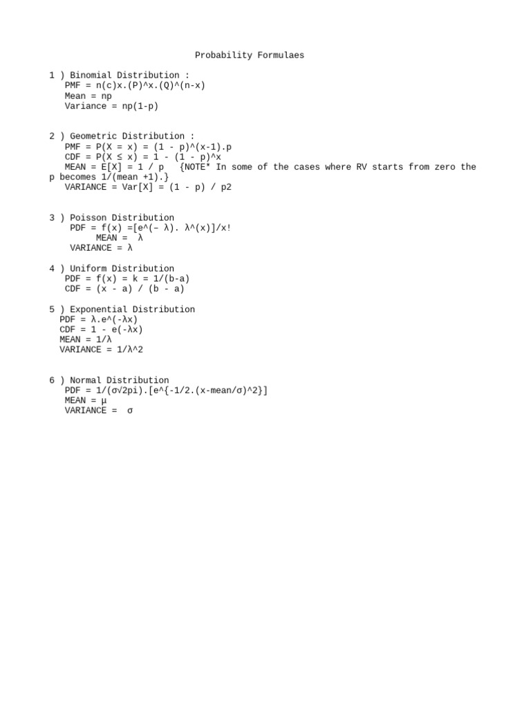 Probability Formulaes | PDF