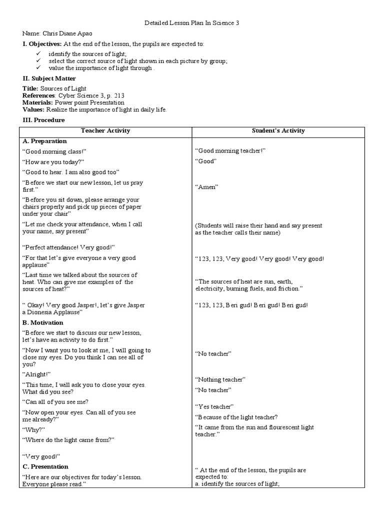 Detailed Lesson Plan in Science 3 | PDF