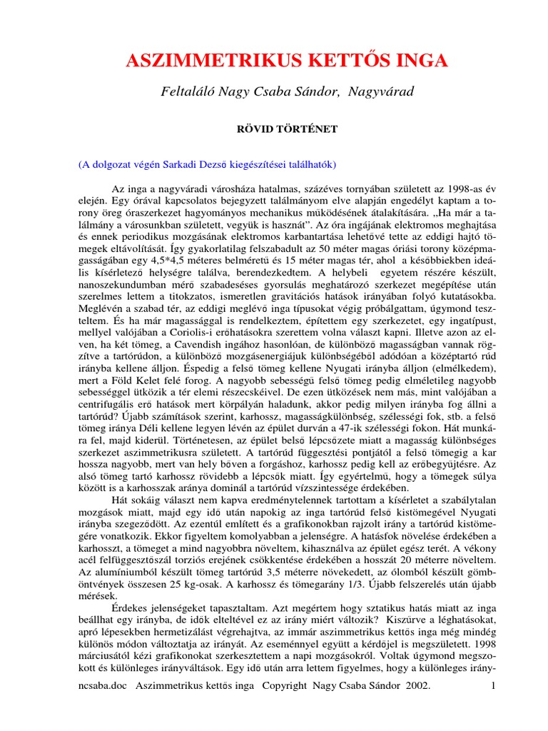 Aszimmetrikus Kettős Inga | PDF