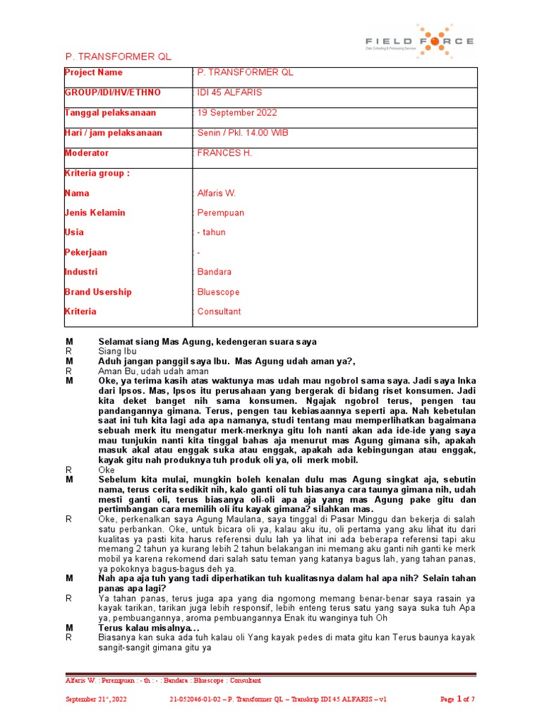 P. XYZ - Template Transkrip | PDF
