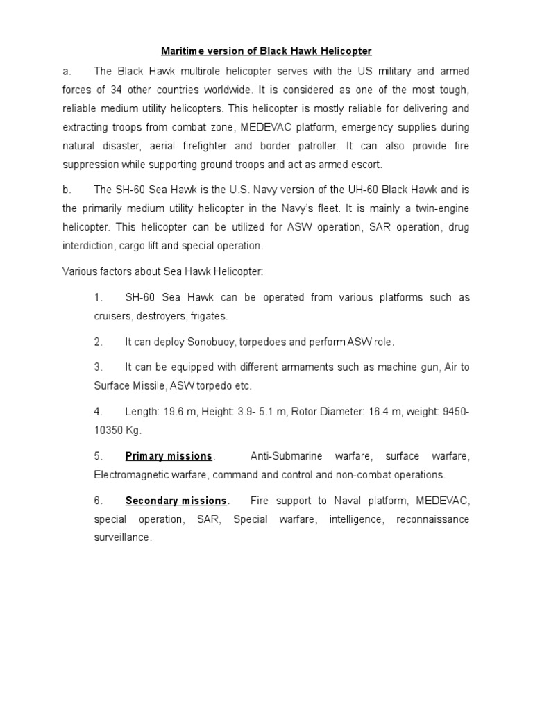 Maritime Version of Black Hawk Helicopter | PDF | Anti Submarine ...