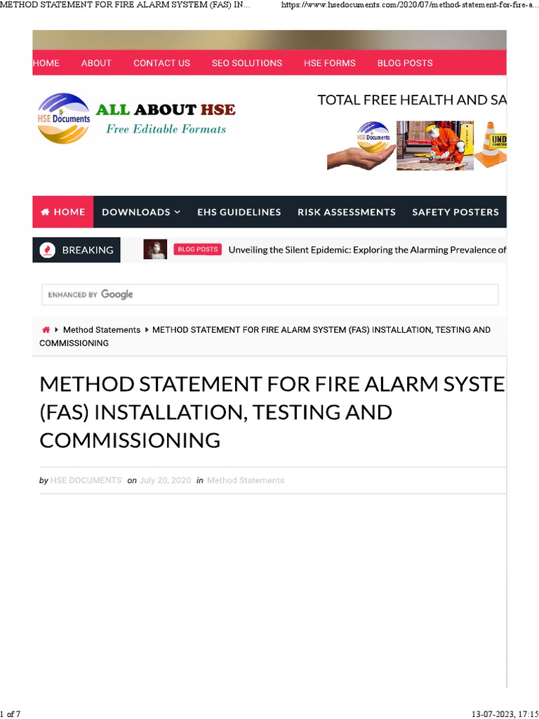 Method Statement Fire Alarm Pdf
