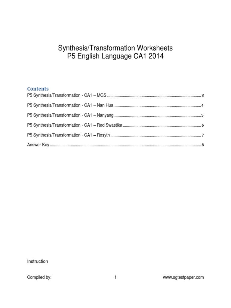 P5 ST Worksheet CA1 2014 | PDF