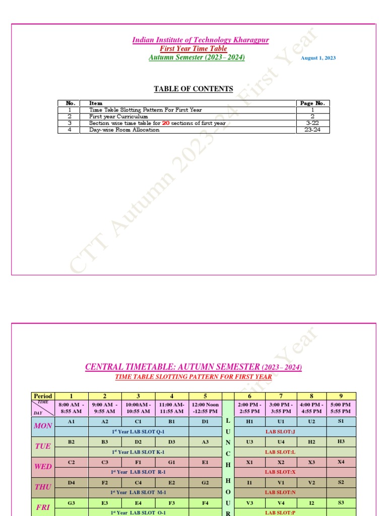 Aut Time Table 22 23 First Year Final Version | PDF | Physics ...