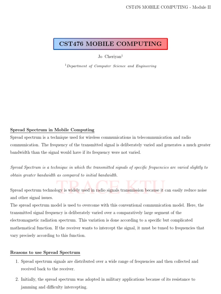 Spread Spectrum in Mobile Computing | PDF | Communications Satellite | Channel Access Method